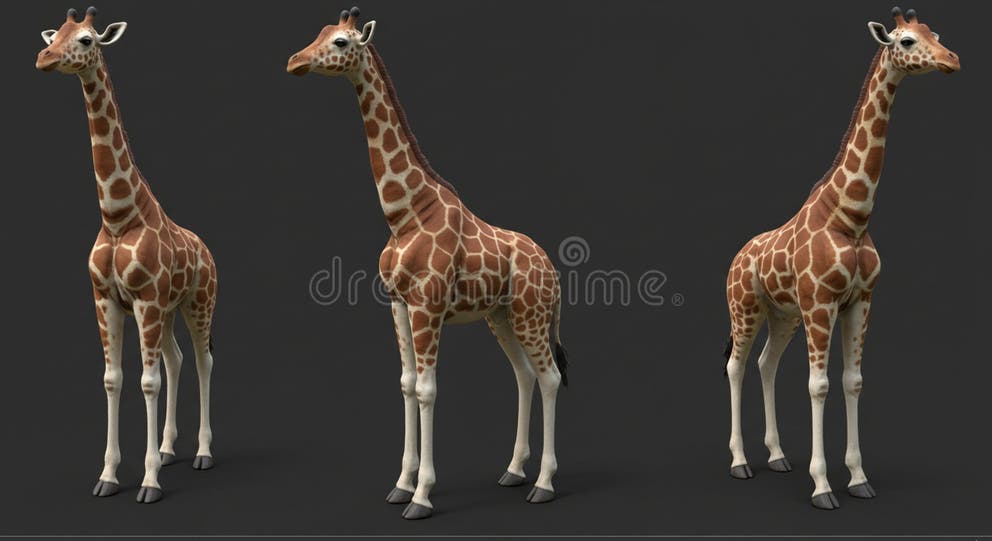 Three Stylized Giraffe Models are Positioned Against a Black Background ...