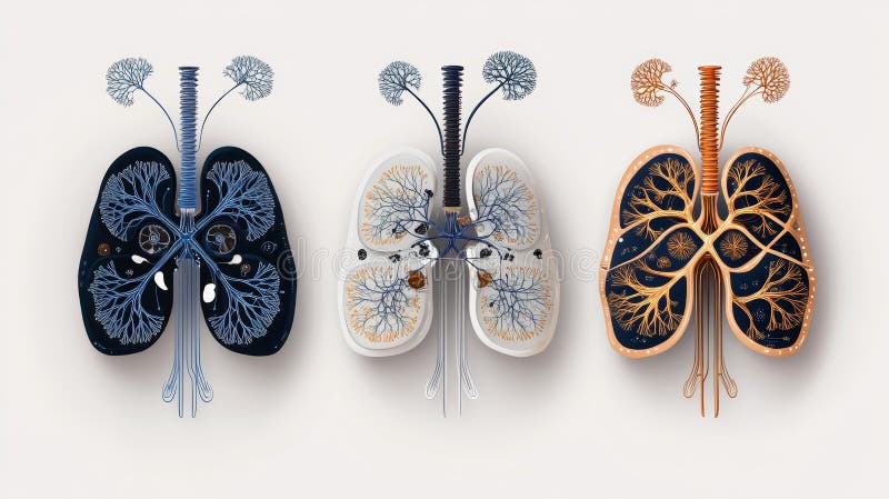 Three Stylized Human Lungs, Each with Different Color Palettes and ...