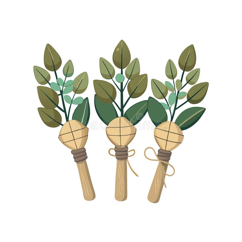 Three Stylized Leaf Branches Tied Together with Simple Knots in Earth ...