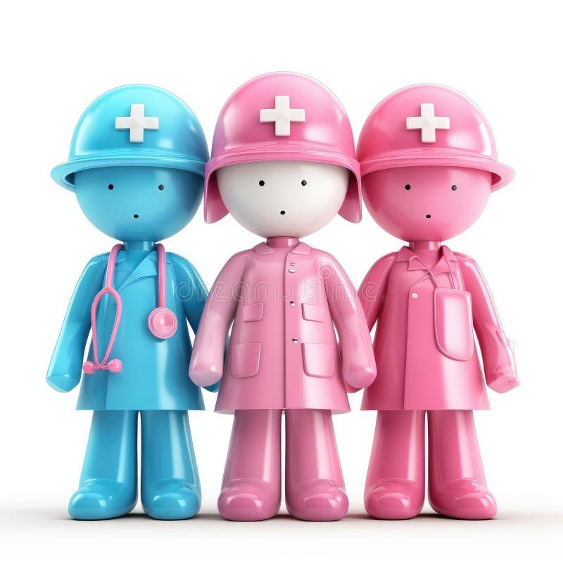 Adorable Cartoon Medical Team: Three Cute Figures in Uniforms Stock ...