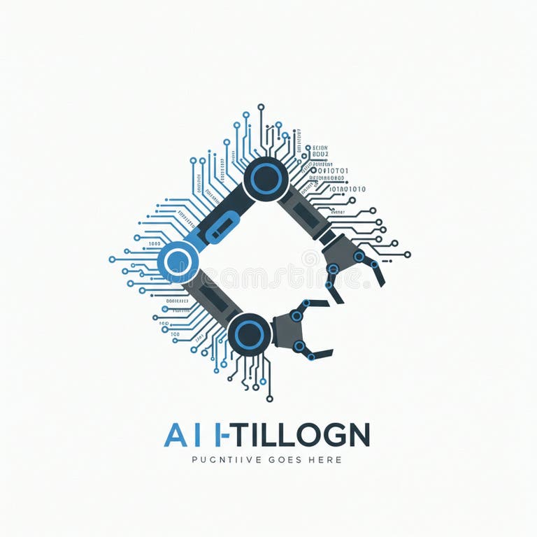 Three Stylized Robotic Arms with Blue and Gray Segments Form a ...