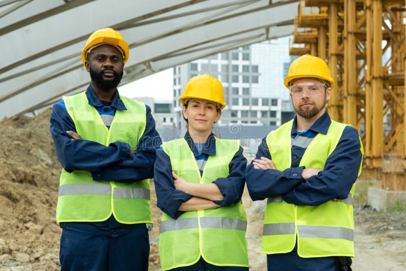 Three Successful Engineers or Builders Stock Image - Image of hardhat ...