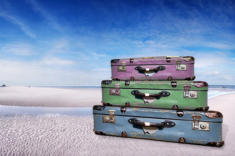 Three Suitcases at the Beach Stock Image - Image of relax, season: 27890737