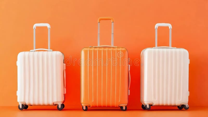 Three Suitcases on Orange Background Stock Footage - Video of luggage ...