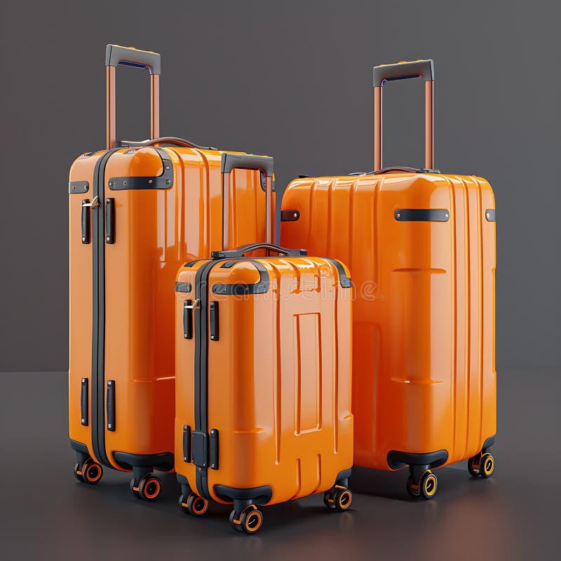 Three Suitcases Polycarbonate Suitcases Orange Suitcases. Stock ...