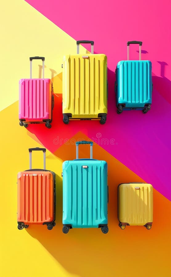 Three Suitcases on a Colorful Background Stock Illustration ...