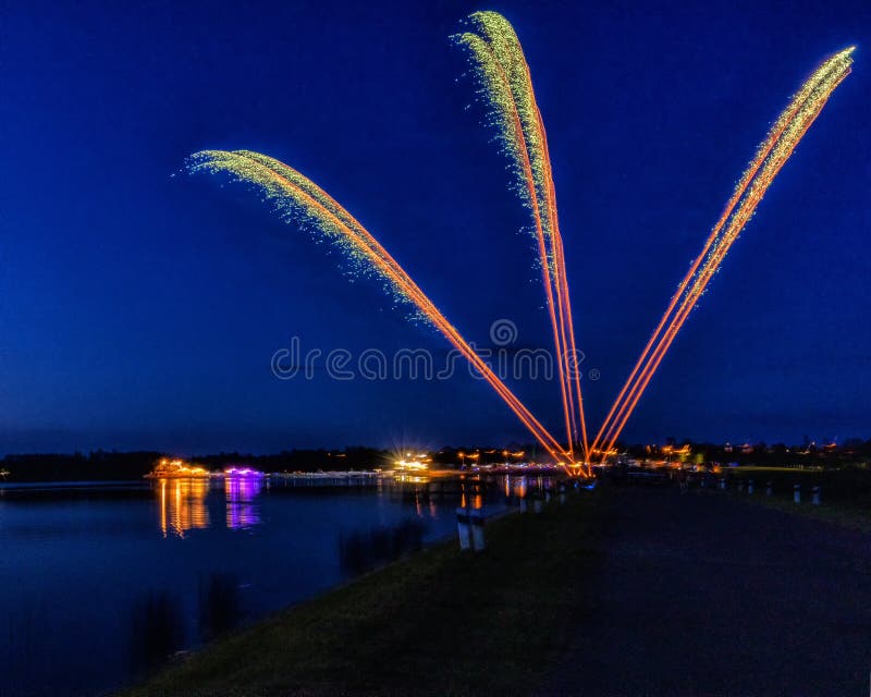 Three Summer Fireworks in the Blue Sky Stock Image - Image of event ...