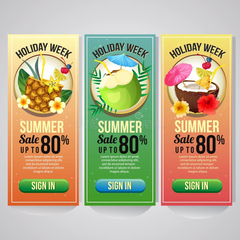 Three Summer Holiday Vertical Banner Website Tropical Theme Stock ...