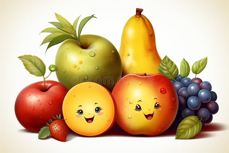 Three Super Sized and Expressive Cartoon Fruit Illustrations on a White ...