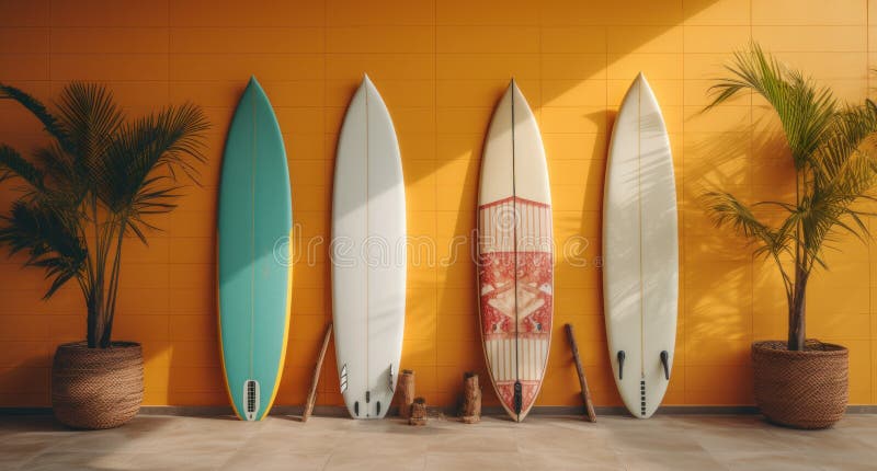 Three Surfboards Rest on the Sandy Beach by the Water Stock Photo ...