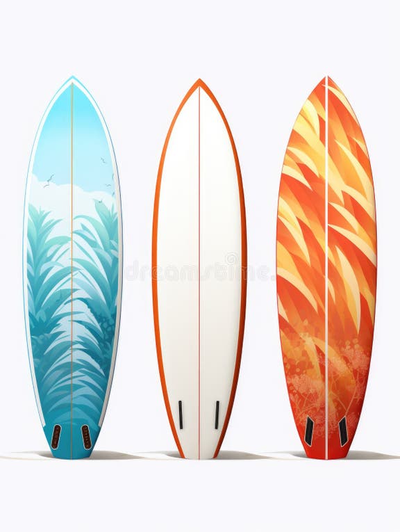Three Surfboards with Different Colors and Designs. the First One is ...