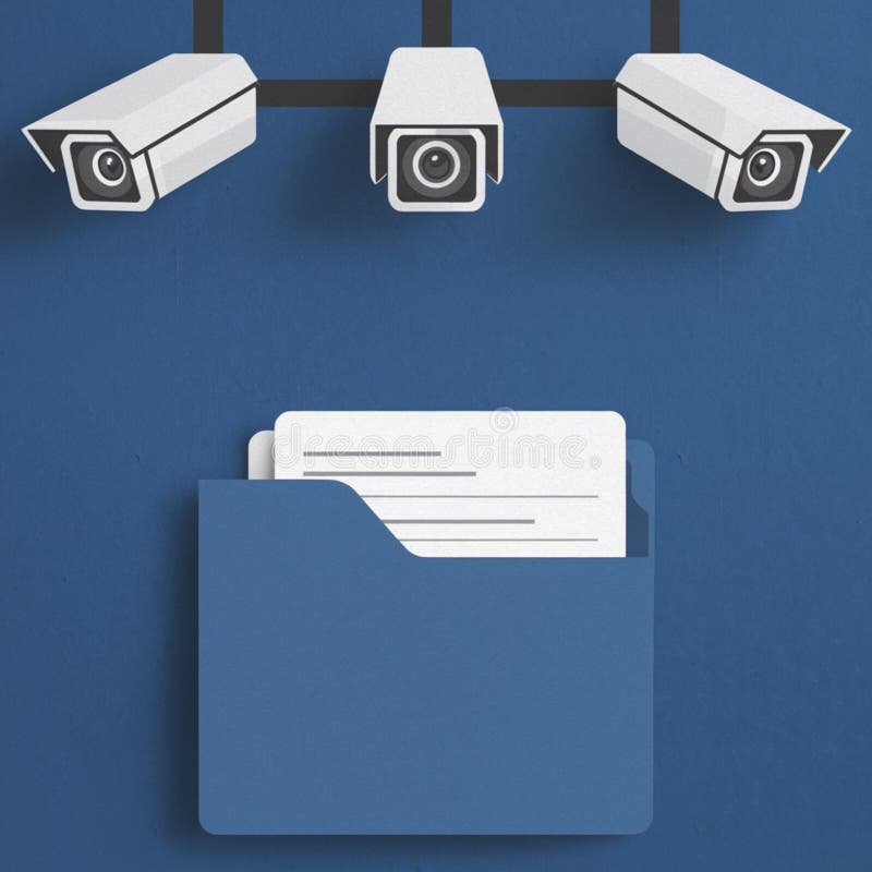 Three Surveillance Cameras Above Blue Folder, Symbolizing Security and ...