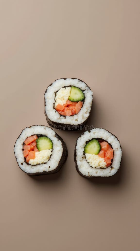 Three Sushi Rolls Placed at the Points of an Equilateral Triangle on a ...