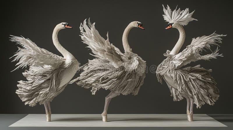 Three Swans in Graceful Ballet Pose Stock Illustration - Illustration ...