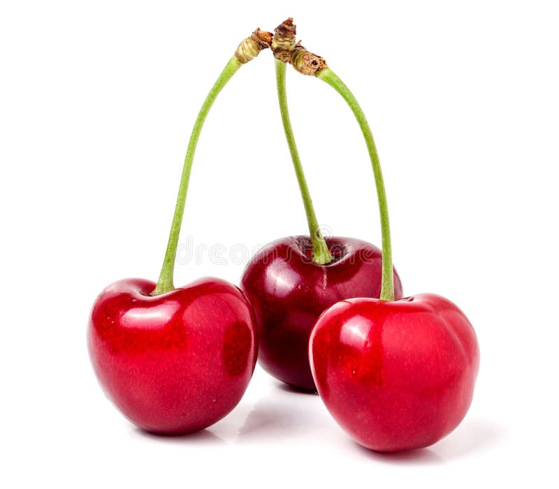Three Sweet Cherry Closeup Isolated on White Background Stock Image ...