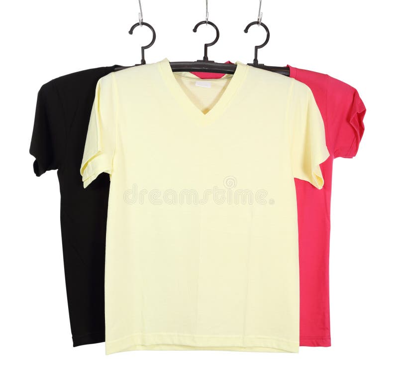 Three T-shirt Template on Hange Isolated on White Stock Photo - Image ...