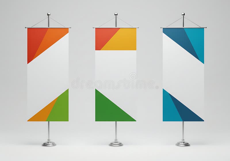 Trio of Vibrant Table Banners Showcasing Colorful Geometric Designs and ...