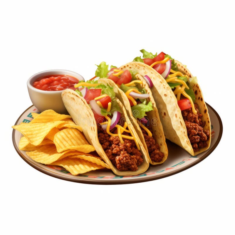 Delicious Mexican Taco Plate with Chips and Sauce Stock Illustration ...