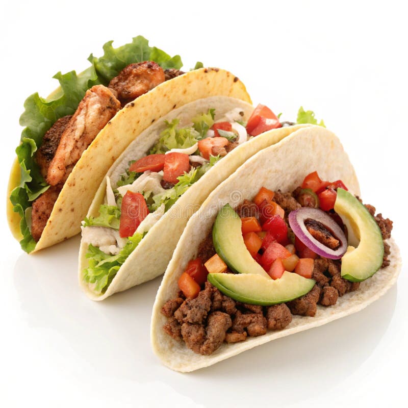 Three Tacos with Different Toppings Stock Illustration - Illustration ...