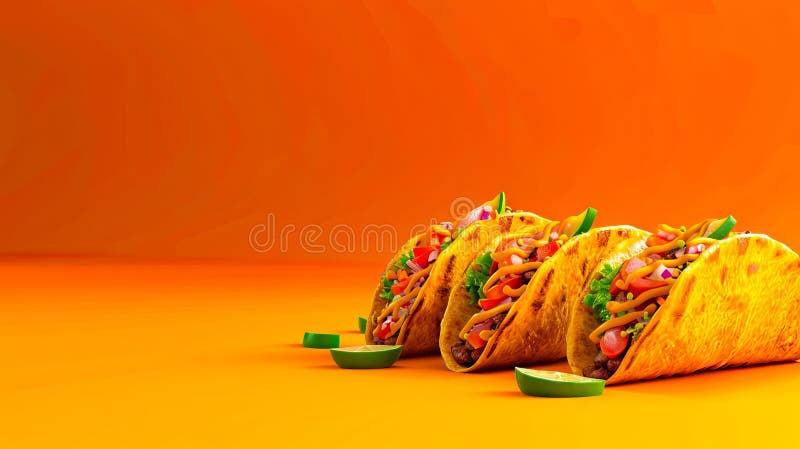Three Tacos on an Orange Background Stock Photo - Image of three, taco ...