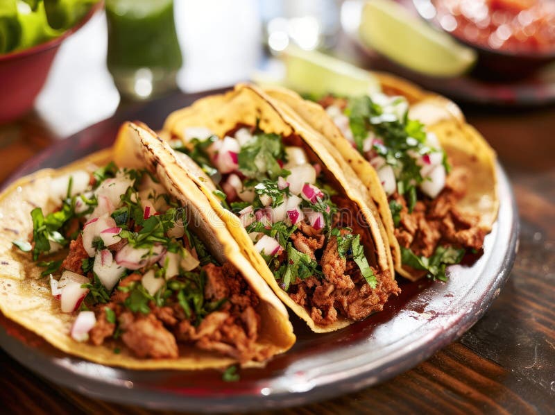 Three Tacos are Served on a White Table Stock Image - Image of salsa ...