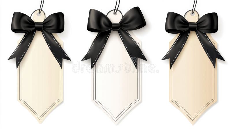 Three Tags with Black Bows on Them and a White Background, AI Stock ...