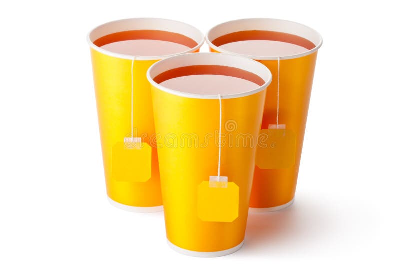 Three Take-out Teacups with Tea Labels Stock Image - Image of white ...