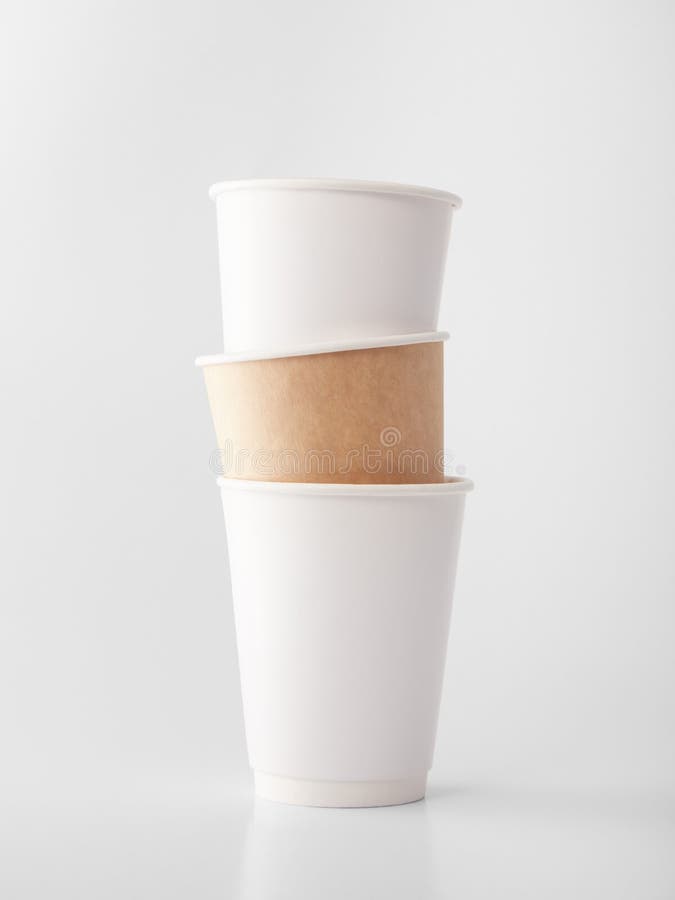 Three Takeaway Paper Cups Mockups on White Background. Stock Image ...