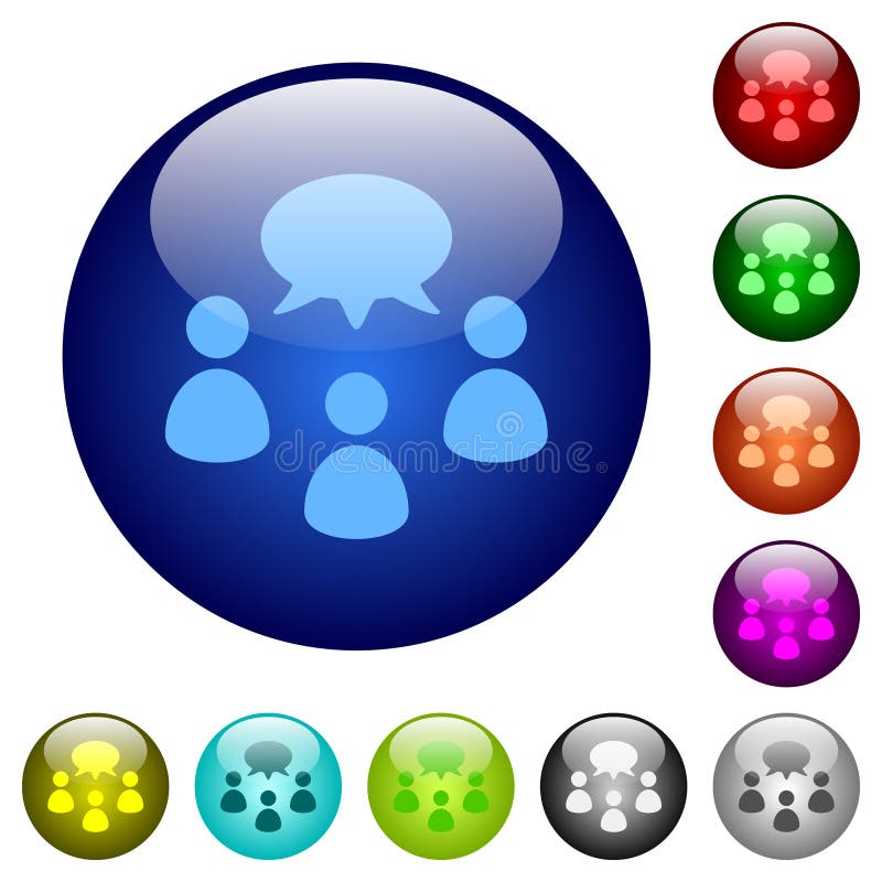 Three Talking Persons with Oval Bubble Solid Color Glass Buttons Stock ...