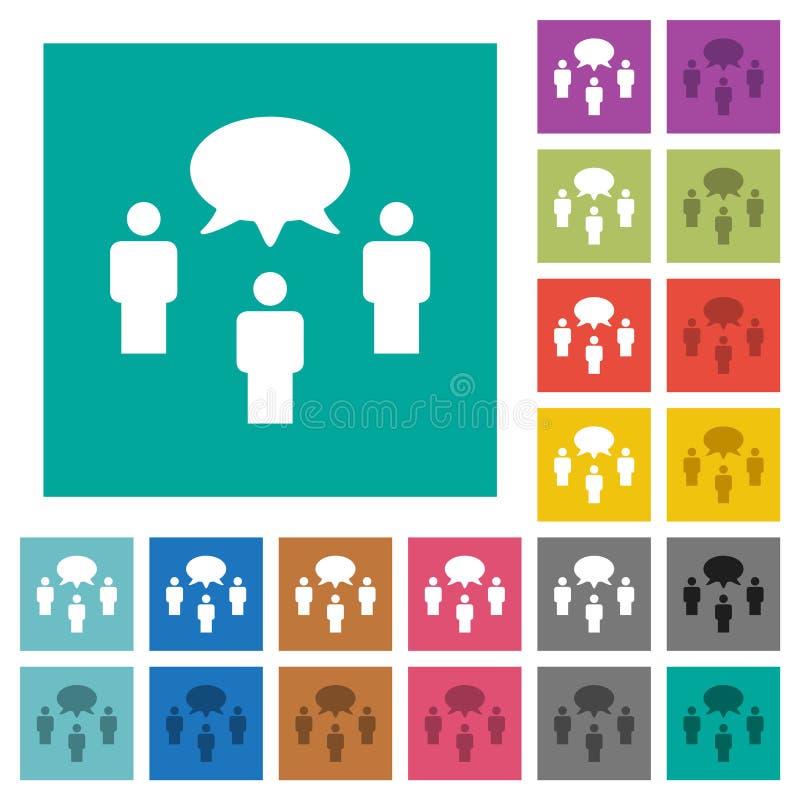 Three Talking Persons with Oval Bubble Solid Square Flat Multi Colored ...