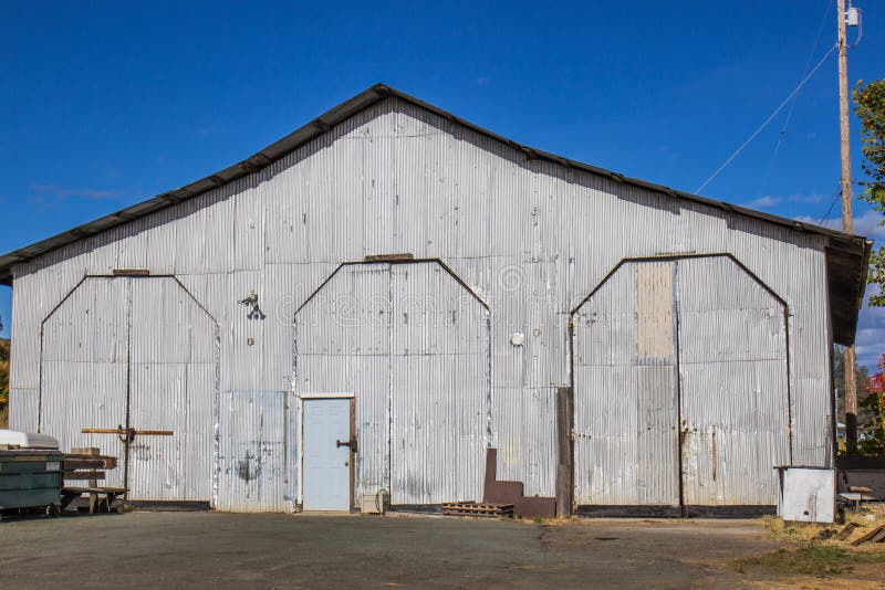 Three Tall Doors at Railroad Maintenance Yard Building Stock Photo ...