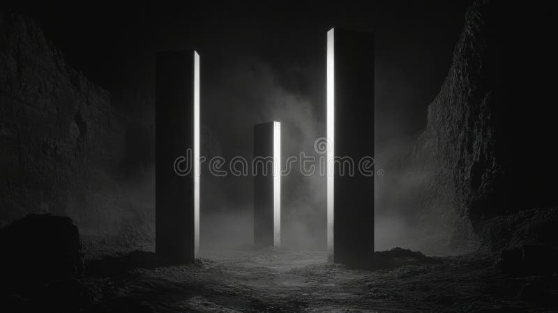 Three Tall, Rectangular Pillars Stand in a Desolate, Rocky Landscape ...