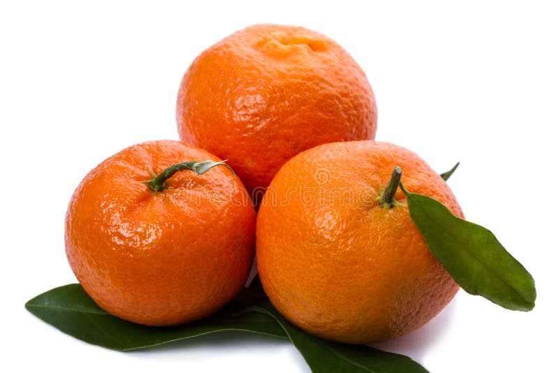Three Tangerines with Leaves Stock Photo - Image of appetizing, nature ...