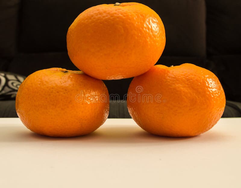 Three Tangerines with Stem and Leaf Stock Image - Image of green ...