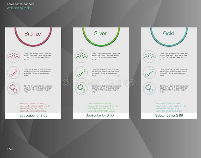 Three Tariffs Banners.Vector Design for Web App. Set Offer Tariffs ...