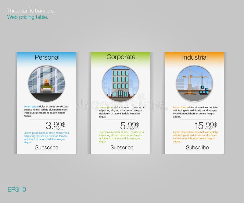 Three Tariffs Banners. Web Pricing Table. Vector Design for Web App ...