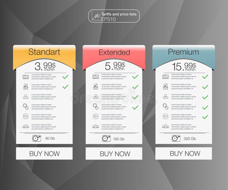 Three Tariffs Banners. Web Pricing Table. Vector Design for Web App ...
