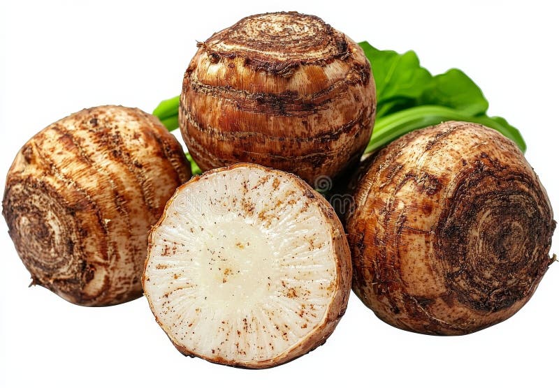 Three Taro Roots, Cross Section, Isolated on White Background, Taro ...