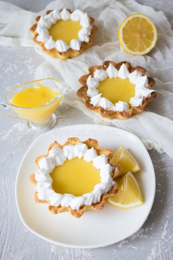 Three Tartlets of Shortcake with Lemon Cream Stock Image - Image of ...
