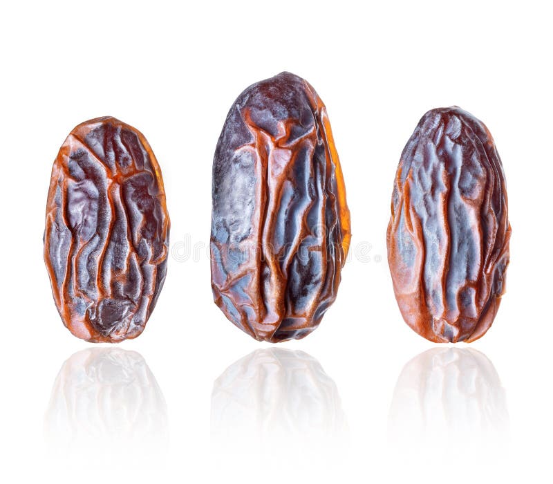 Three Tasty Dried Big Dates Closeup Isolated on White Background Stock ...