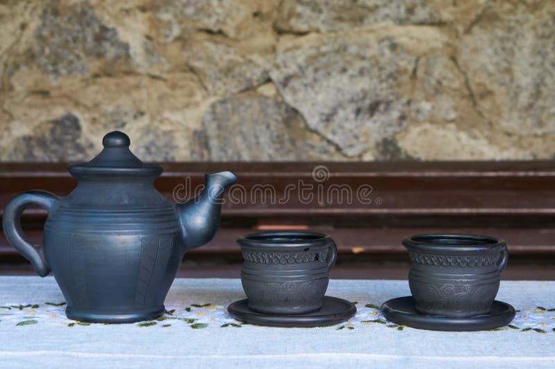 Three Tea Ceramic Containers Stock Image - Image of drink, pottery ...