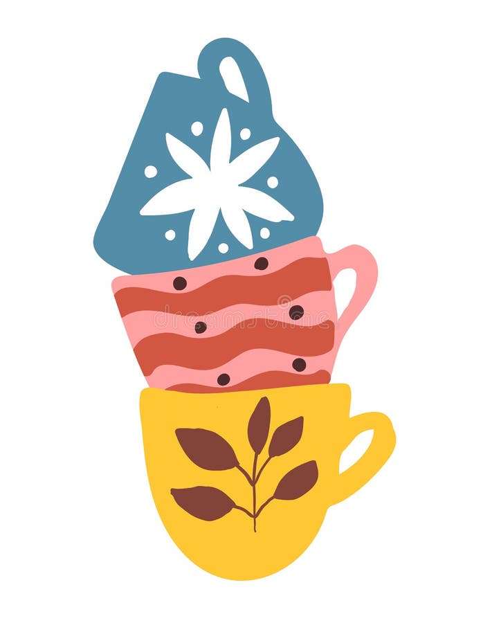 Three Tea Cups with Ornaments Isolated on White Stock Vector ...