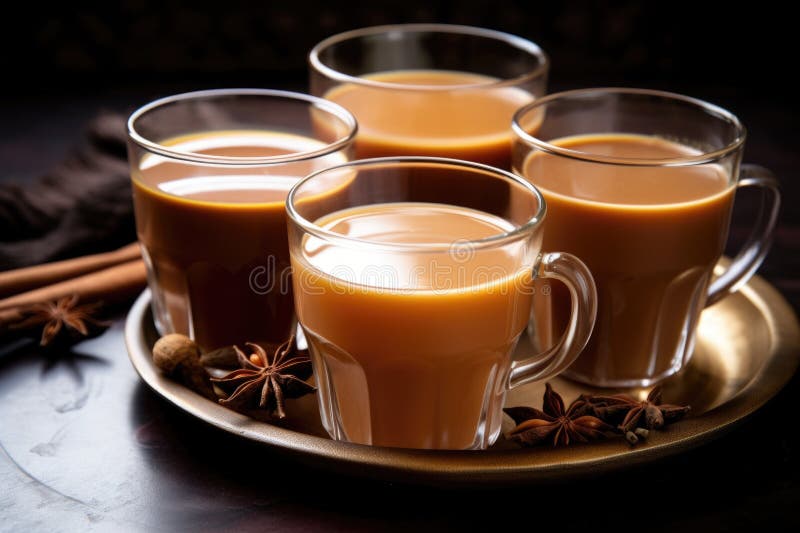 Three Teacups Filled with Rich, Hot Chai Stock Illustration ...