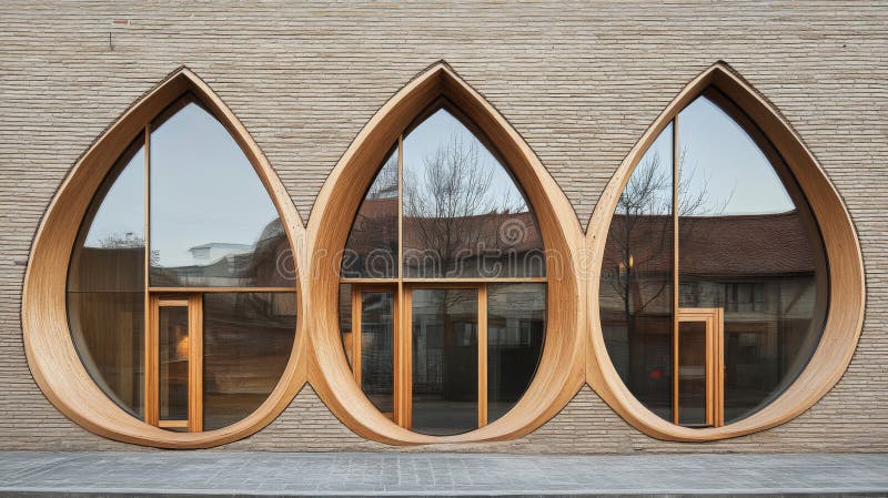 Three Teardrop Shaped Windows in a Brick Wall Stock Illustration ...