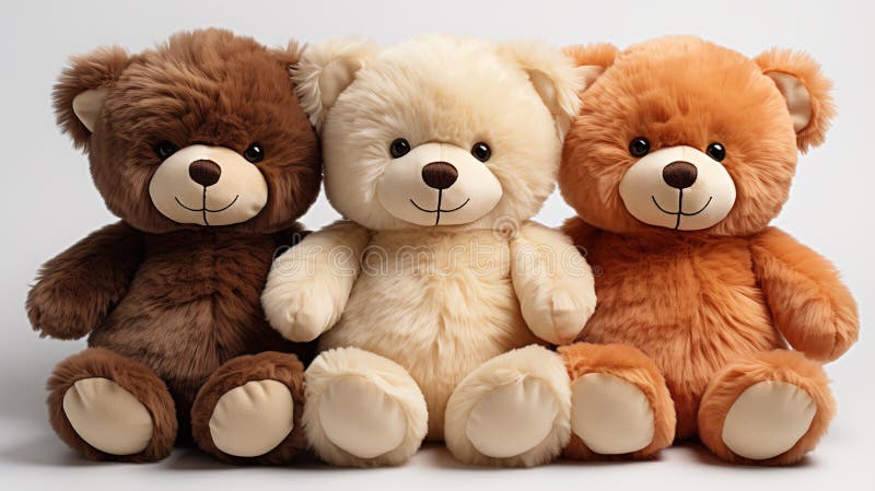 Three Teddy Bears in Shades of Light Brown, Black Brown, and Half White ...
