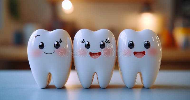 Three Teeth with Smiling Faces are Arranged on a Table Stock Photo ...