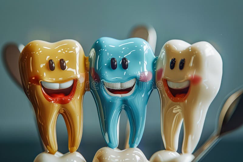 Three Teeth are Smiling and One of Them is Blue Stock Image - Image of ...