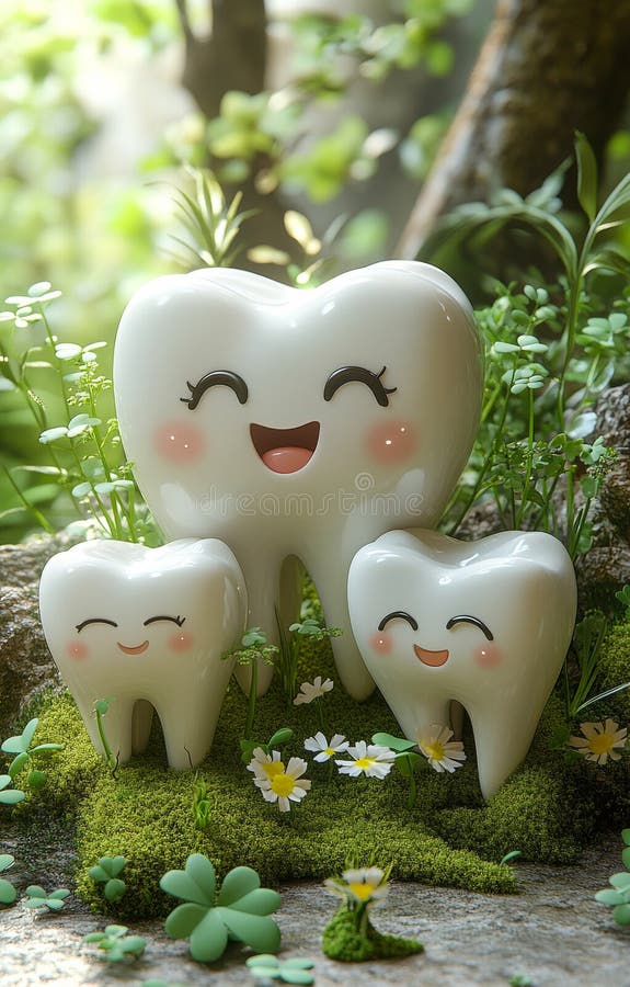 Three Teeth are Smiling and Sitting on a Mossy Rock Stock Image - Image ...