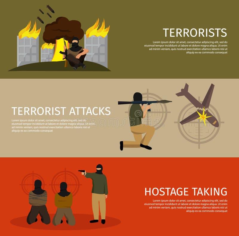 Three Terrorism Flat Banner Set Stock Vector - Illustration of death ...