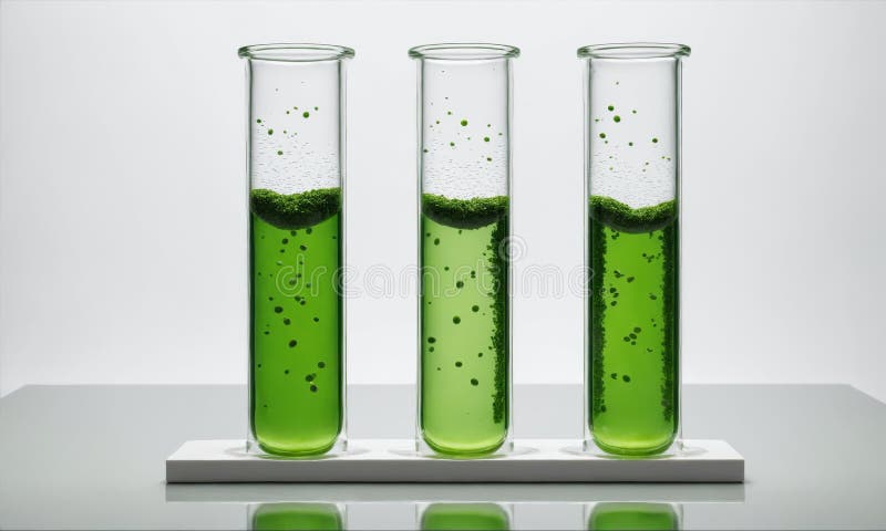 Three Test Tubes Containing Green Liquid with Bubbles Stock ...